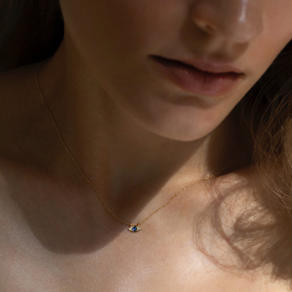 Blue mati necklace sapphire & diamonds – eikosi dyo